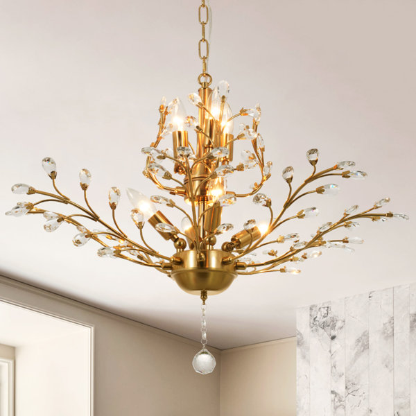 House of Hampton® 29.5" 7-Light Gold Crystal Dimmable Chandelier Flower Shaped for Living Room ...